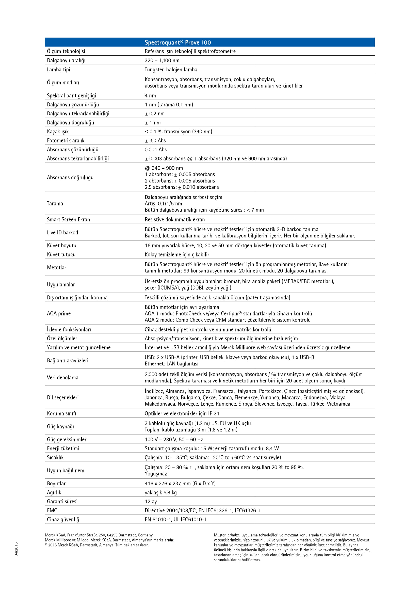 Merck Prove 100 VIS Spektrofotometre - MERCK MİLLİPORE