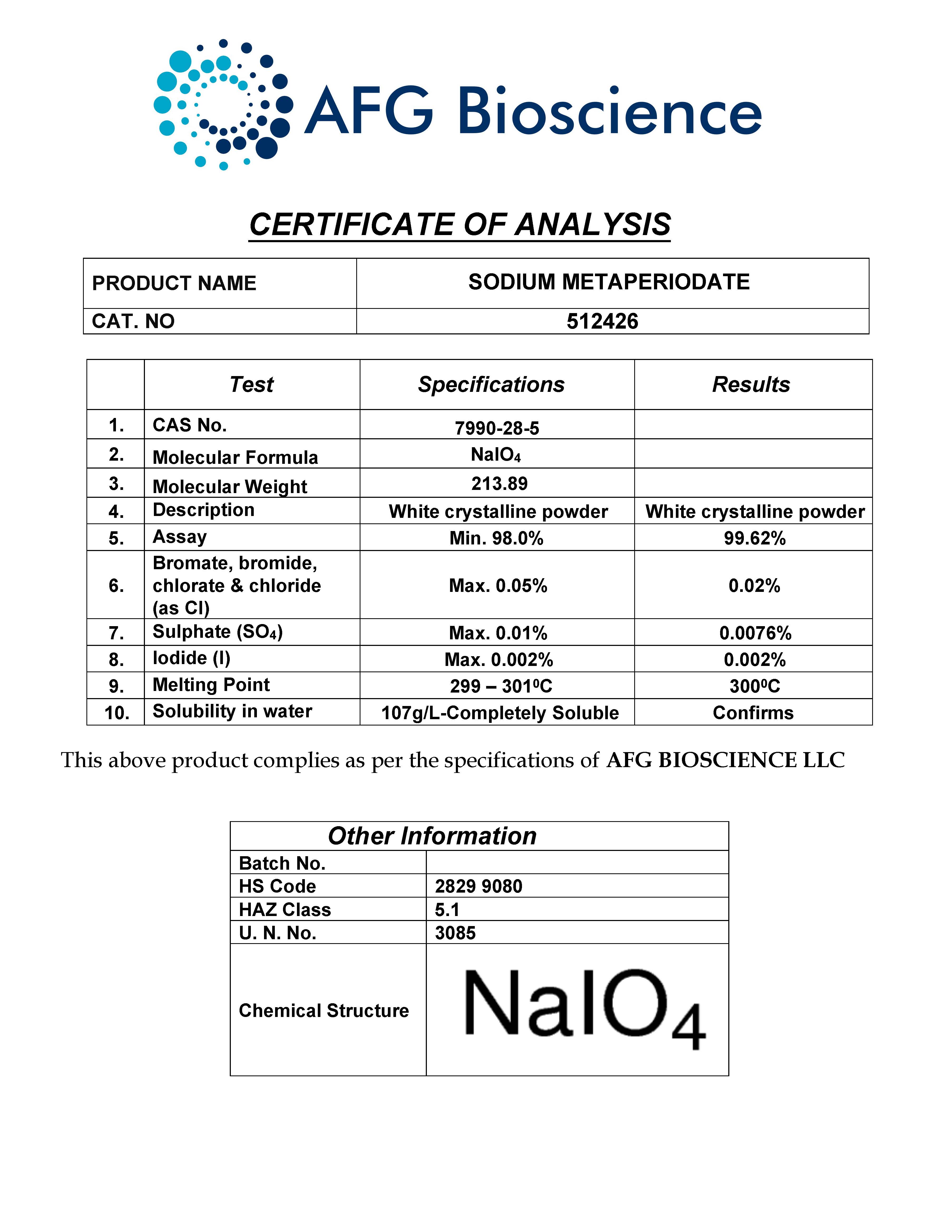 512426-1KG SODIUM METAPERIODATE ACS Reagent AFG Scientific
