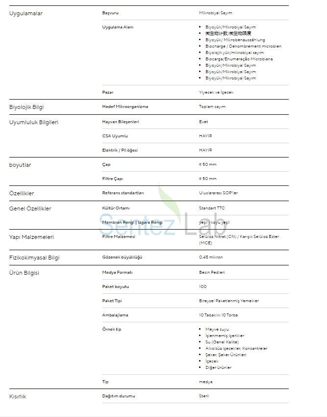 Sartorius Standard TTC NPS & gridded MF 0.45µm 100 Adet